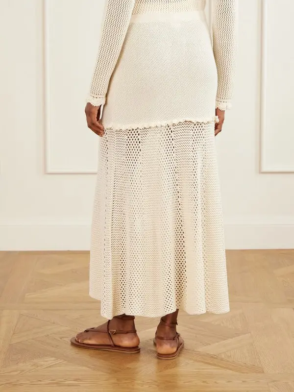 Escvdo Mural Crocheted Cotton Midi Skirt