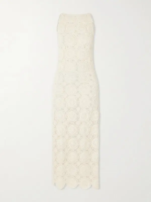 Escvdo Siula Crocheted Cotton Halterneck Maxi Dress - Neutrals