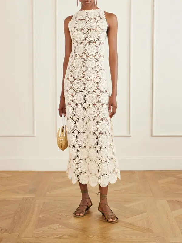 Escvdo Siula Crocheted Cotton Halterneck Maxi Dress - Neutrals