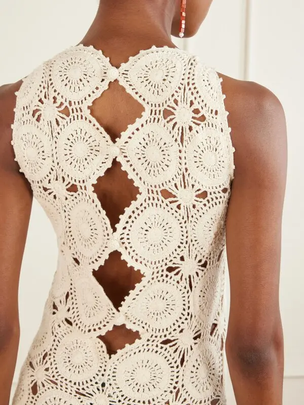 Escvdo Siula Crocheted Cotton Halterneck Maxi Dress - Neutrals