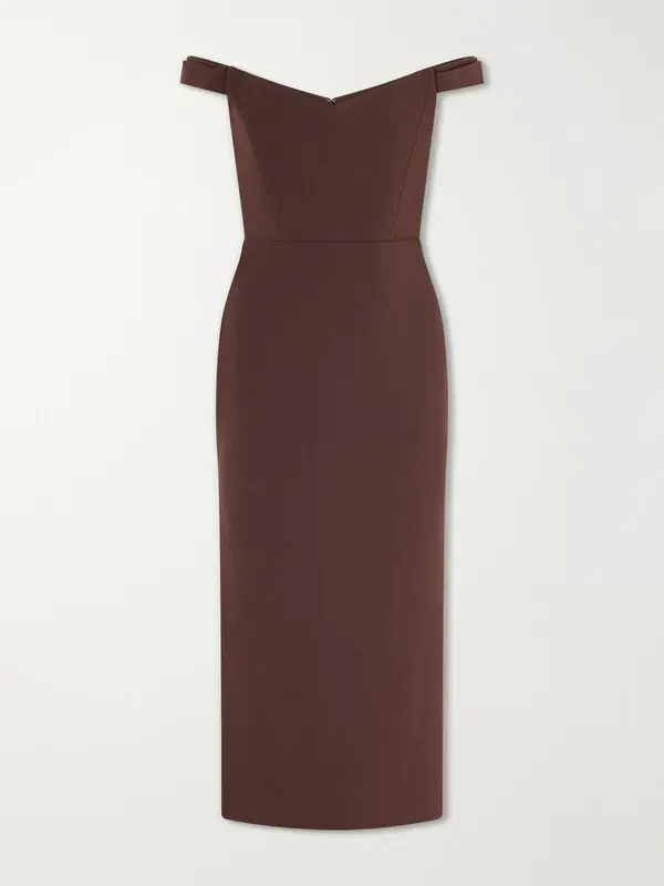 Alex Perry Off-the-shoulder Sweetheart Neckline Midi Dress - Brown