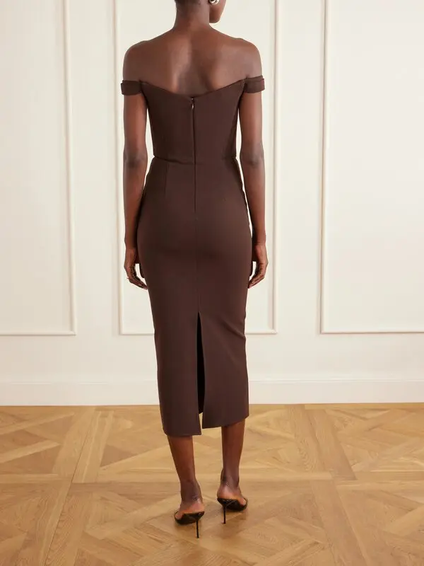 Alex Perry Off-the-shoulder Sweetheart Neckline Midi Dress - Brown
