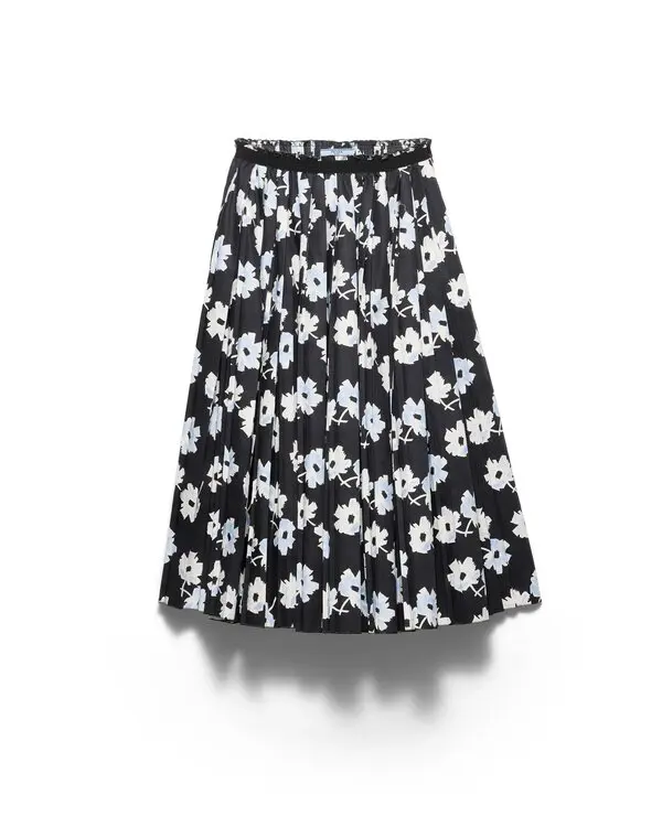 Prada Pleated Poplin Floral Midi Skirt