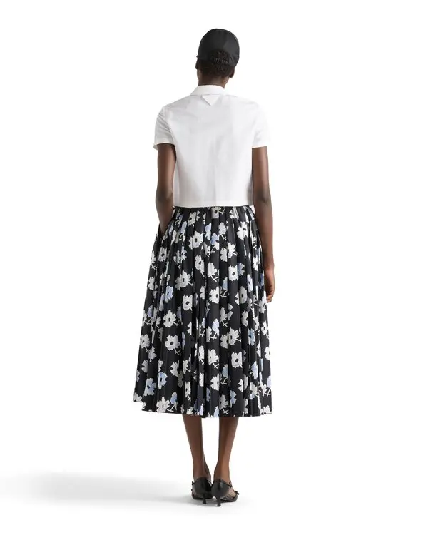 Prada Pleated Poplin Floral Midi Skirt