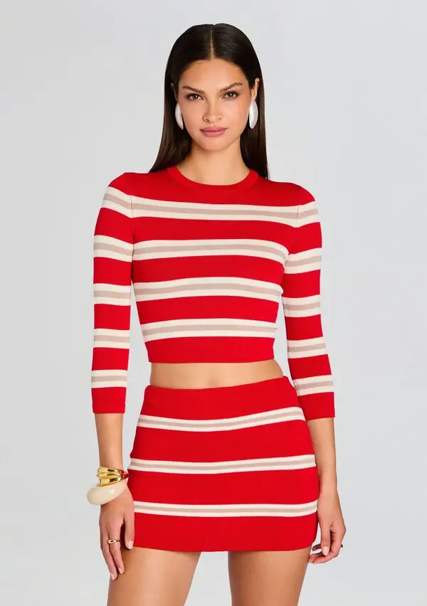 SEROYA Cruz Knit Top - Cherry/sand/eggshell