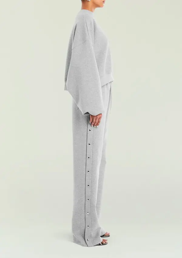 SEROYA Wide Leg Sweatpants With Button Detail