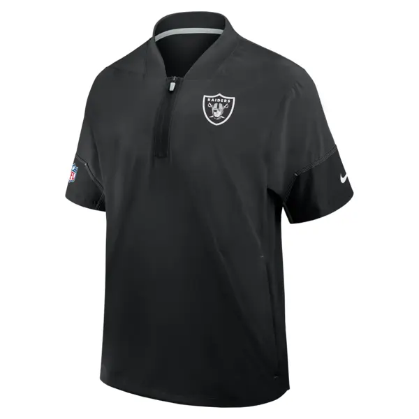 Nike Las Vegas Raiders Sideline Coach Nfl 1/2-zip Short-sleeve Hooded Jacket - Black
