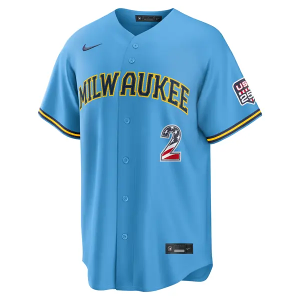 Nike Brice Turang Milwaukee Brewers Usa 250 Mlb Stadium Jersey - Blue