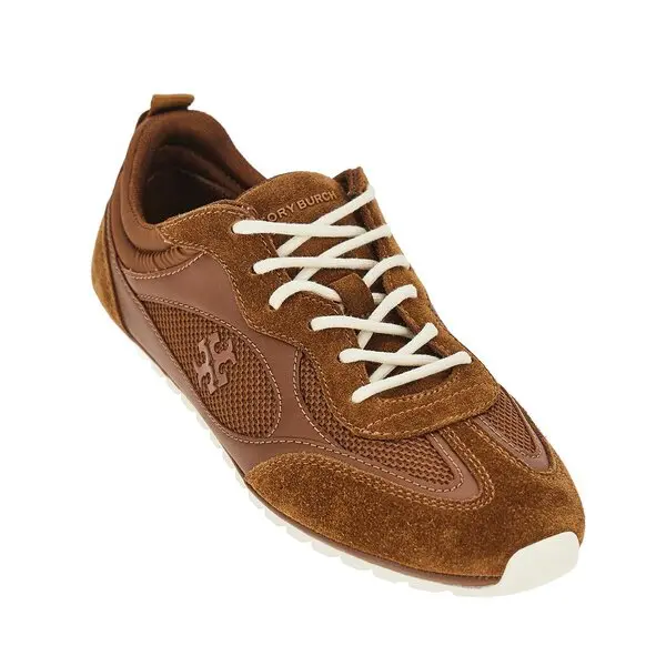 Tory Burch Mesh And Leather Lace-up Sneakers - Brown