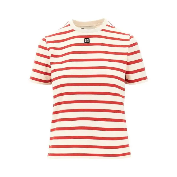 Tory Burch Striped Logo Detail T-shirt - Red