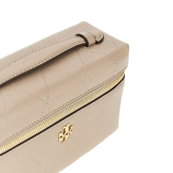 Tory Burch Quilted Leather Beauty Case Bag - Beige
