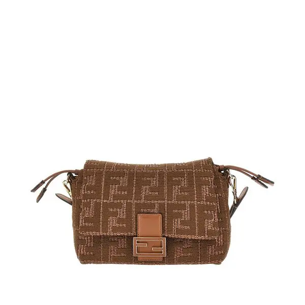 Fendi Embroidered Raffia Medium Mamma Baguette Bag - Brown