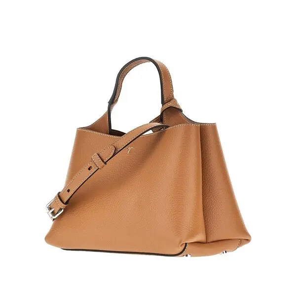 TOD'S Grained Leather Micro Shopping Bag With T Timeless Charm - Brown