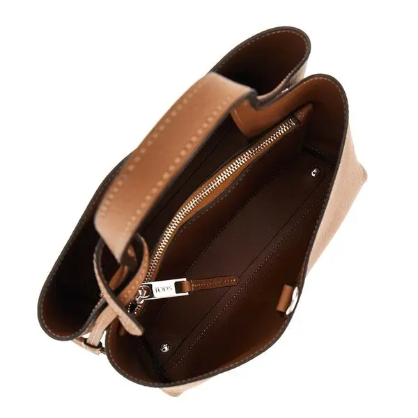 TOD'S Grained Leather Micro Shopping Bag With T Timeless Charm - Brown