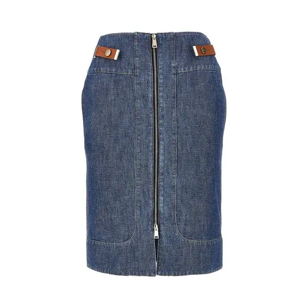 Fendi Chambray Skirt With Leather Tabs