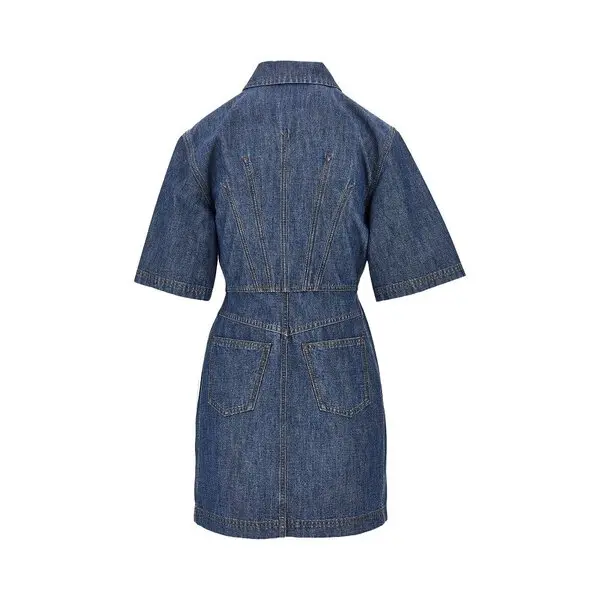 Fendi Chambray Mini Dress With Leather Details - Blue