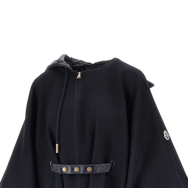 Moncler Wool Cloth Cape With Nylon Hood - Blue