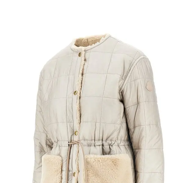 Moncler Reversible Quilted Down Jacket With Faux Fur Trim - Beige