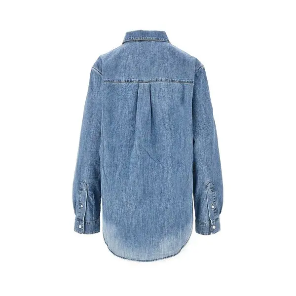 Miu Miu Logo Embroidered Chambray Denim Shirt - Blue