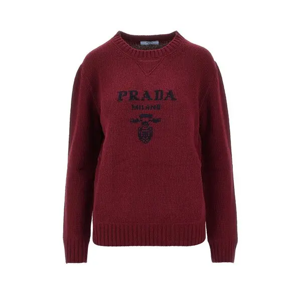Prada Wool And Cashmere Crew Neck Sweater With Logo - Red