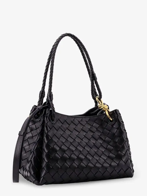 Bottega Veneta Parachute Leather Shoulder Bag With Intrecciato Motif And Knot Detail - Black