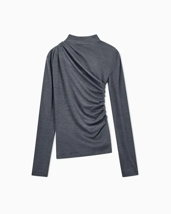 Giorgio Armani Top In Wool Jersey With Crater Neck And Draped Front