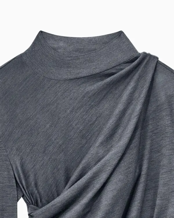 Giorgio Armani Top In Wool Jersey With Crater Neck And Draped Front
