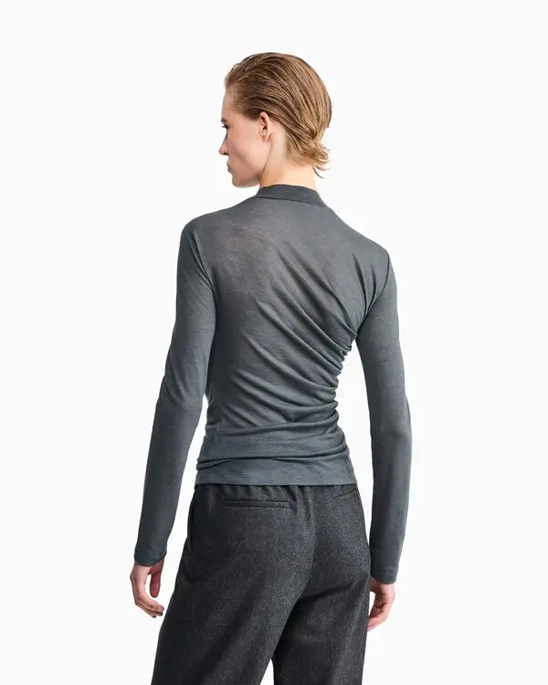 Giorgio Armani Top In Wool Jersey With Crater Neck And Draped Front