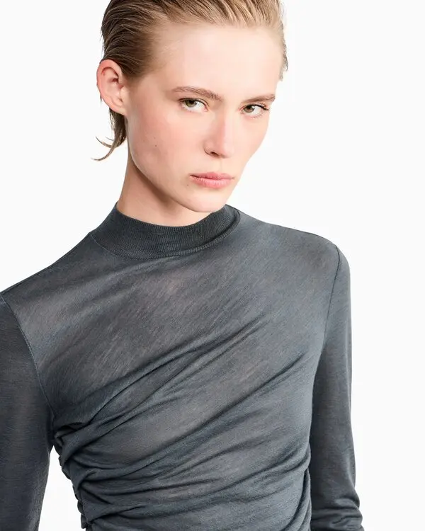 Giorgio Armani Top In Wool Jersey With Crater Neck And Draped Front