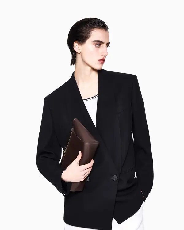 Giorgio Armani Blazer In Crepe Silk Cady With Wide Lapels And Pleated Back