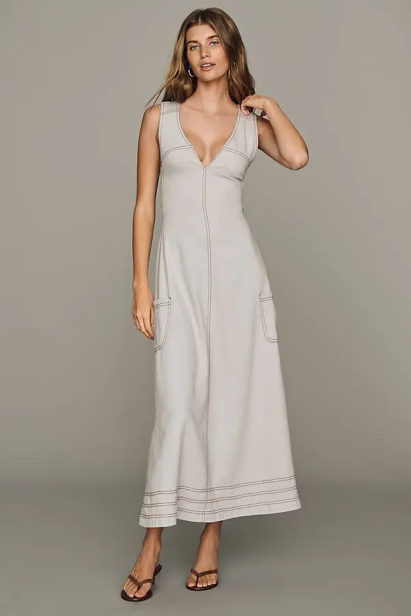 PILCRO Cotton Denim Apron Midi Dress - Grey