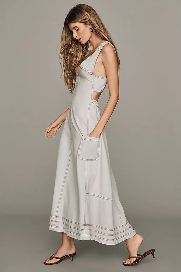 PILCRO Cotton Denim Apron Midi Dress - Grey