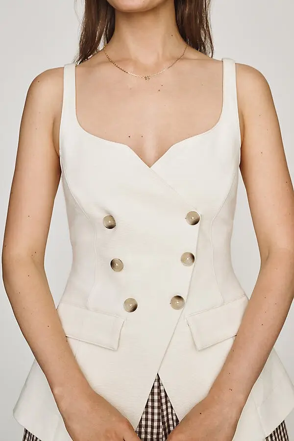 Maeve Cotton Tailored Vest Top - Egret