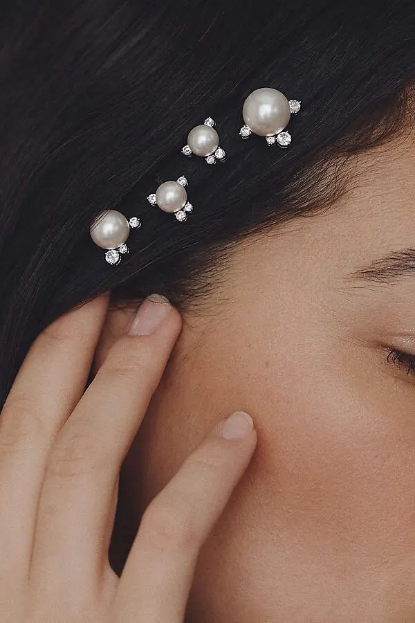 Nadri Pearl And Crystal Bobby Pins, Set Of 5 - Silver