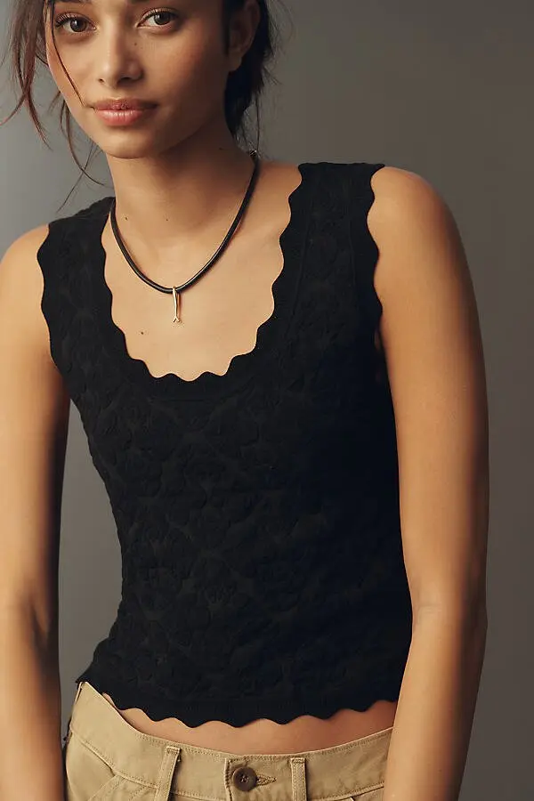 Maeve Scallop Knit Tank Top - Black