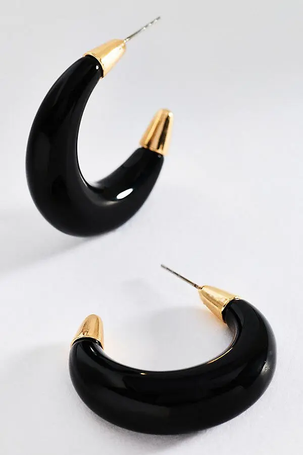 Anthropologie Tipped Res Hoop Earrgs - Black