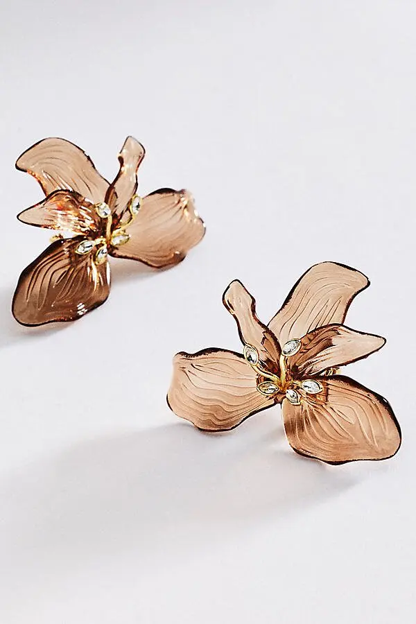 Anthropologie Sculpted Floral Earrgs - Brown
