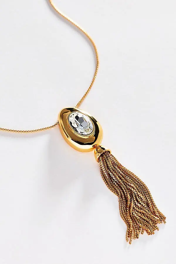 Anthropologie Organic Stone Pendant Necklace - Clear