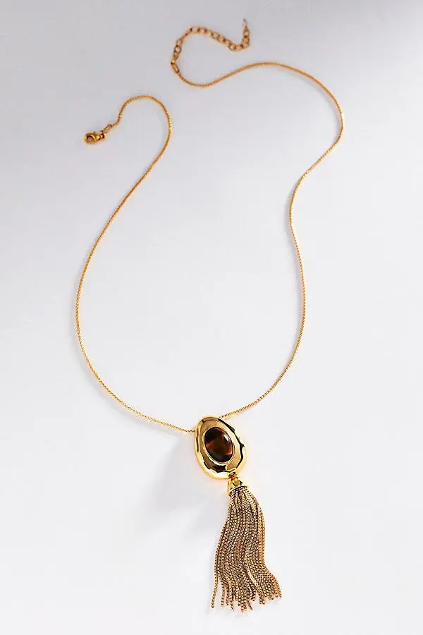 Anthropologie Organic Stone Pendant Necklace - Tortoise