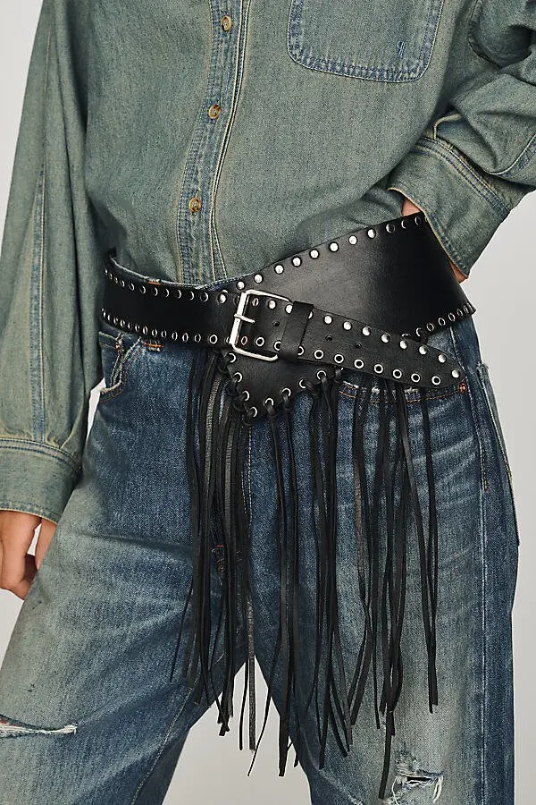 Z & L EUROPE Fringed Asymmetric Belt - Black