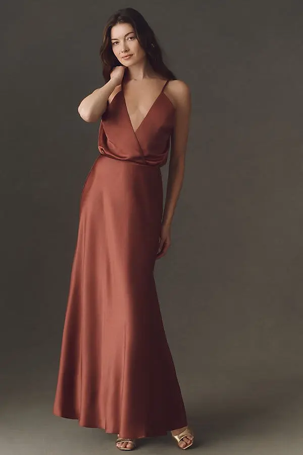 Bhldn Plunge Open-back Slip Maxi Dress