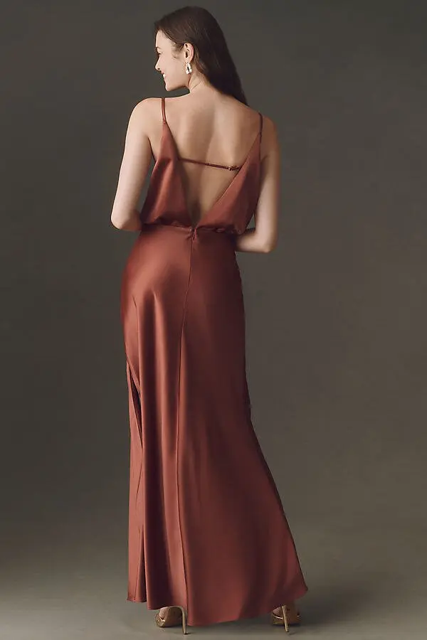 Bhldn Plunge Open-back Slip Maxi Dress