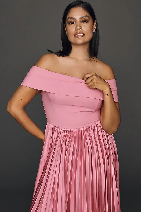 HUTCH Off-shoulder Twofer Midi Dress