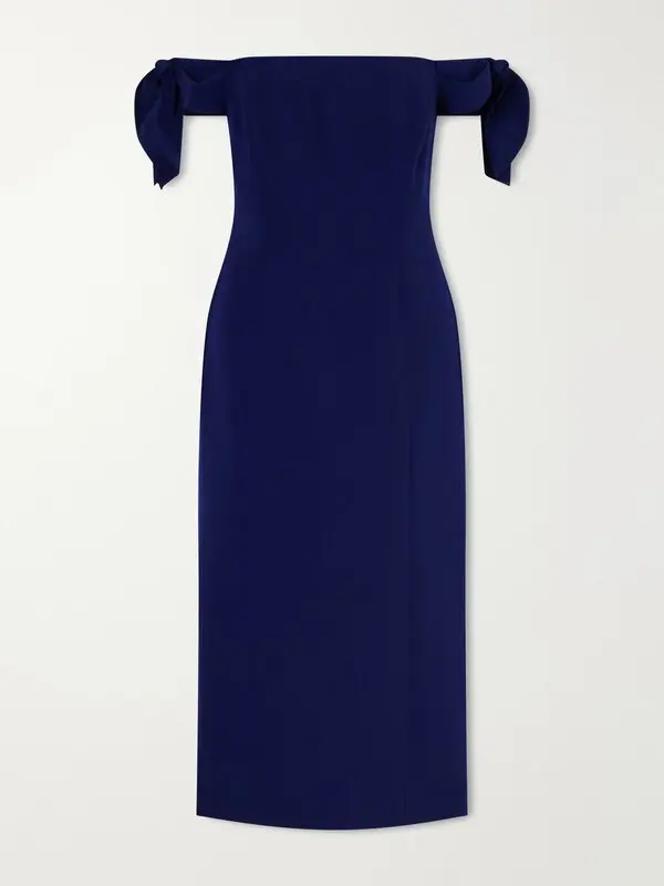 Carolina Herrera Off-the-shoulder Crepe Midi Dress - Blue