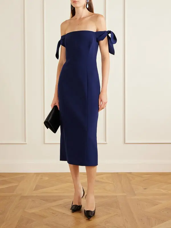 Carolina Herrera Off-the-shoulder Knotted Crepe Midi Dress - Blue