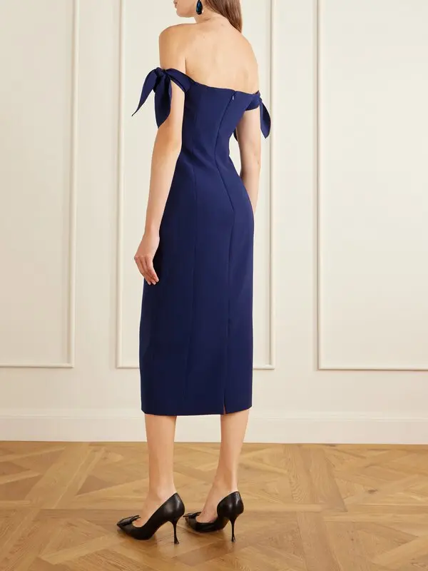 Carolina Herrera Off-the-shoulder Knotted Crepe Midi Dress - Blue