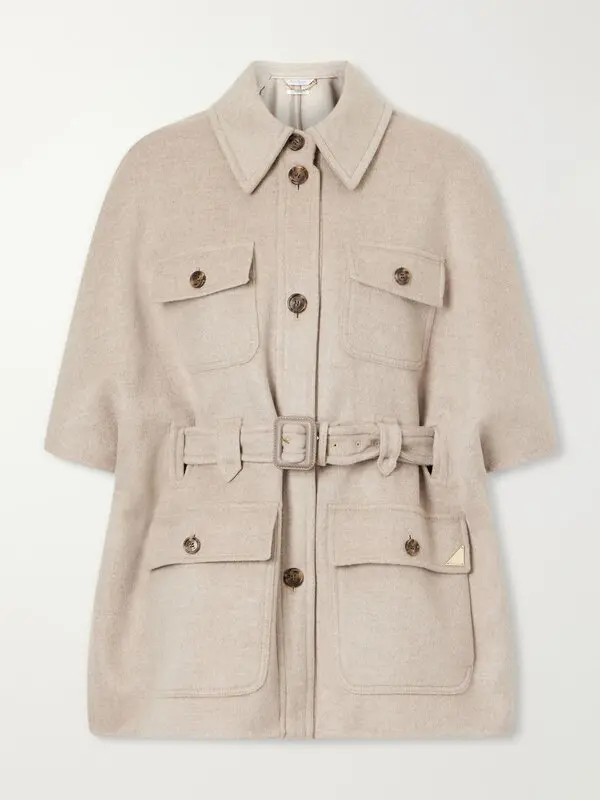 Max Mara Belted Cashmere Cape - Gray