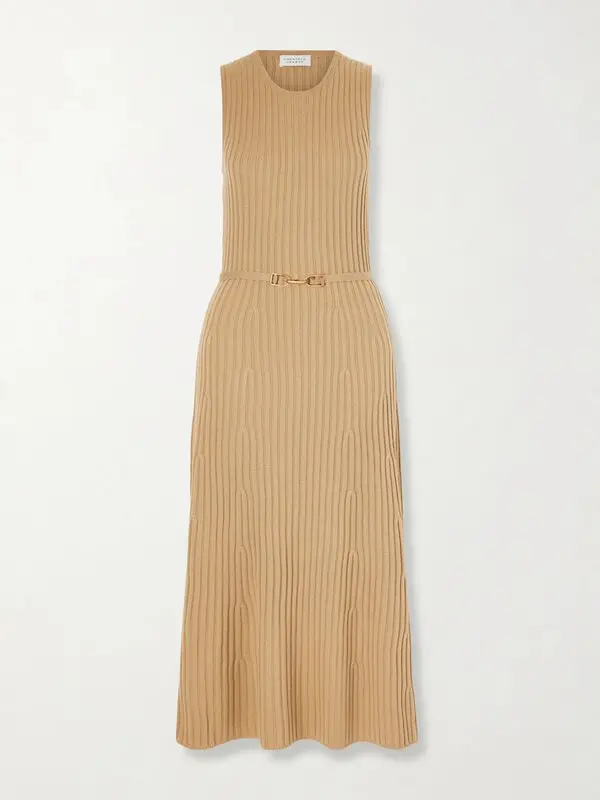 Gabriela Hearst Meier Belted Ribbed Wool And Cashmere Midi Dress - Brown