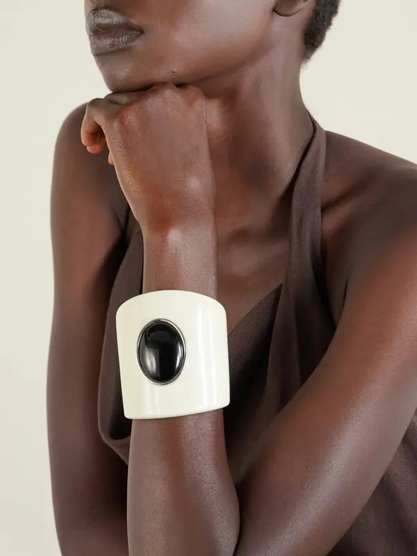 JULIETTA Nera Rhodium-pleated Resin And Onyx Cuff