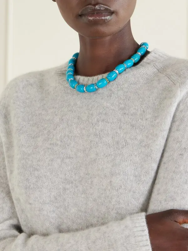 JULIETTA Donna Rhodium-plated Turquoise And Crystal Beaded Necklace - Blue